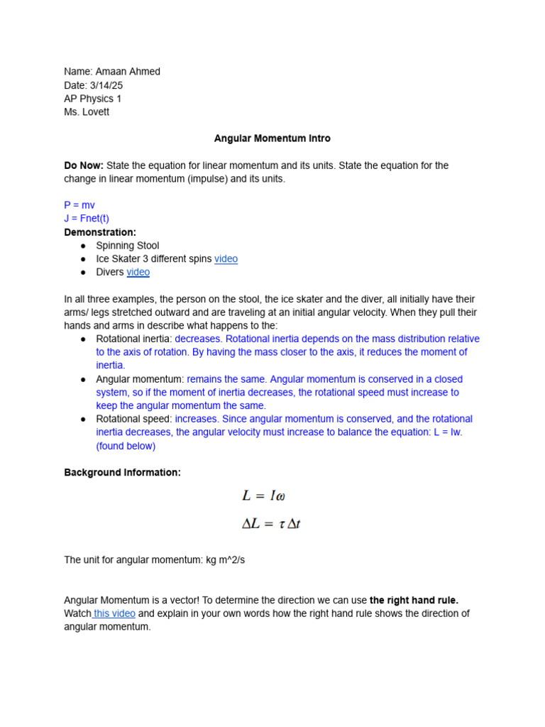 AP Angular Momentum Intro | PDF | Angular Momentum | Rotation