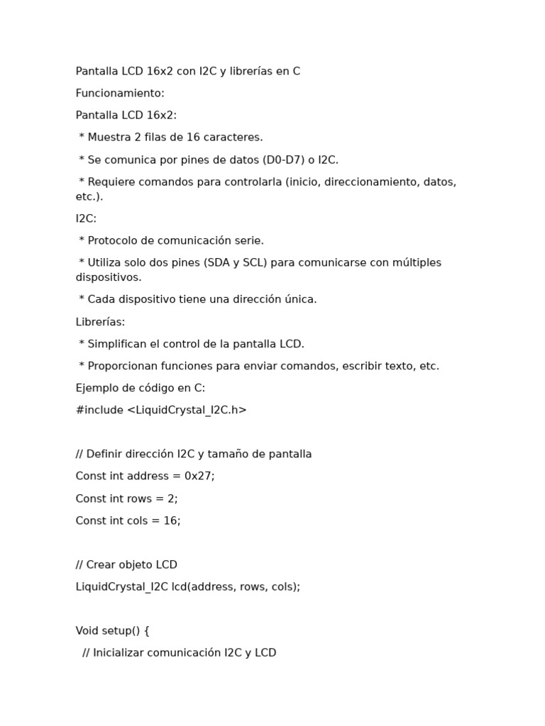 Código Pantalla I2c | PDF