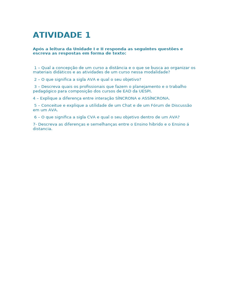 Atividade 1 Disciplina Ead | PDF