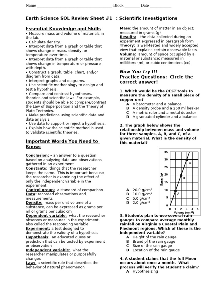 Earth Science Sol Review Packet | PDF | Rock (Geology) | Minerals