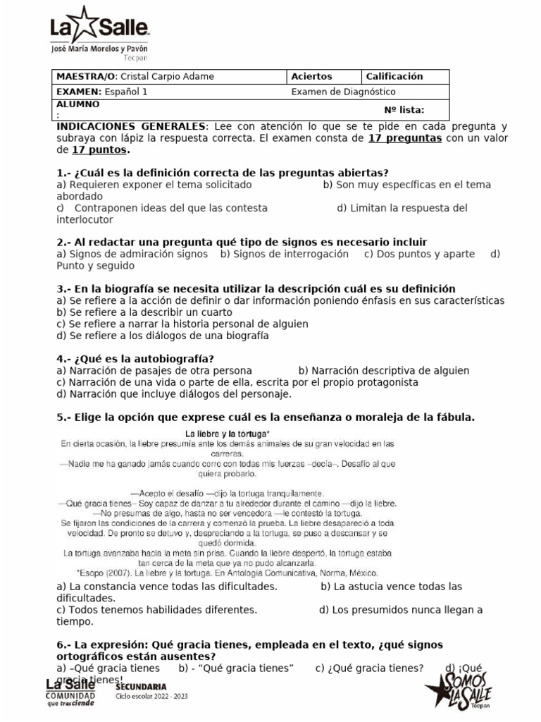 Exa Diag Esp 1 | PDF | Abejas | Narración