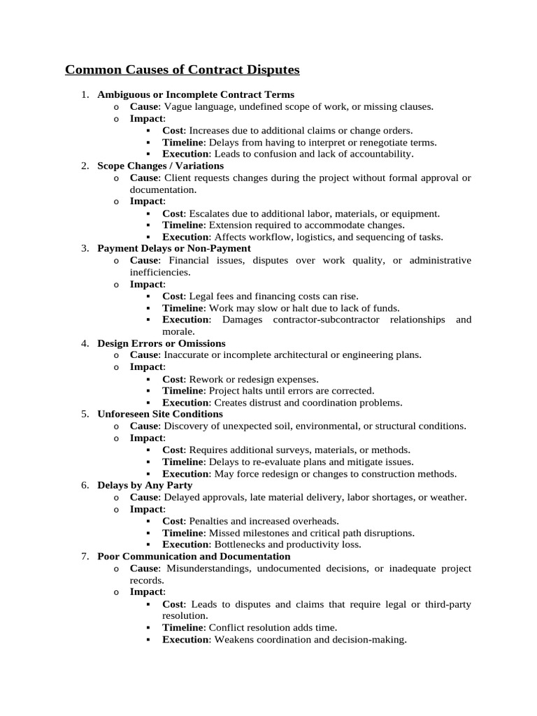 Causes of Contract Disputes in Projects | PDF | Mediation | Arbitration