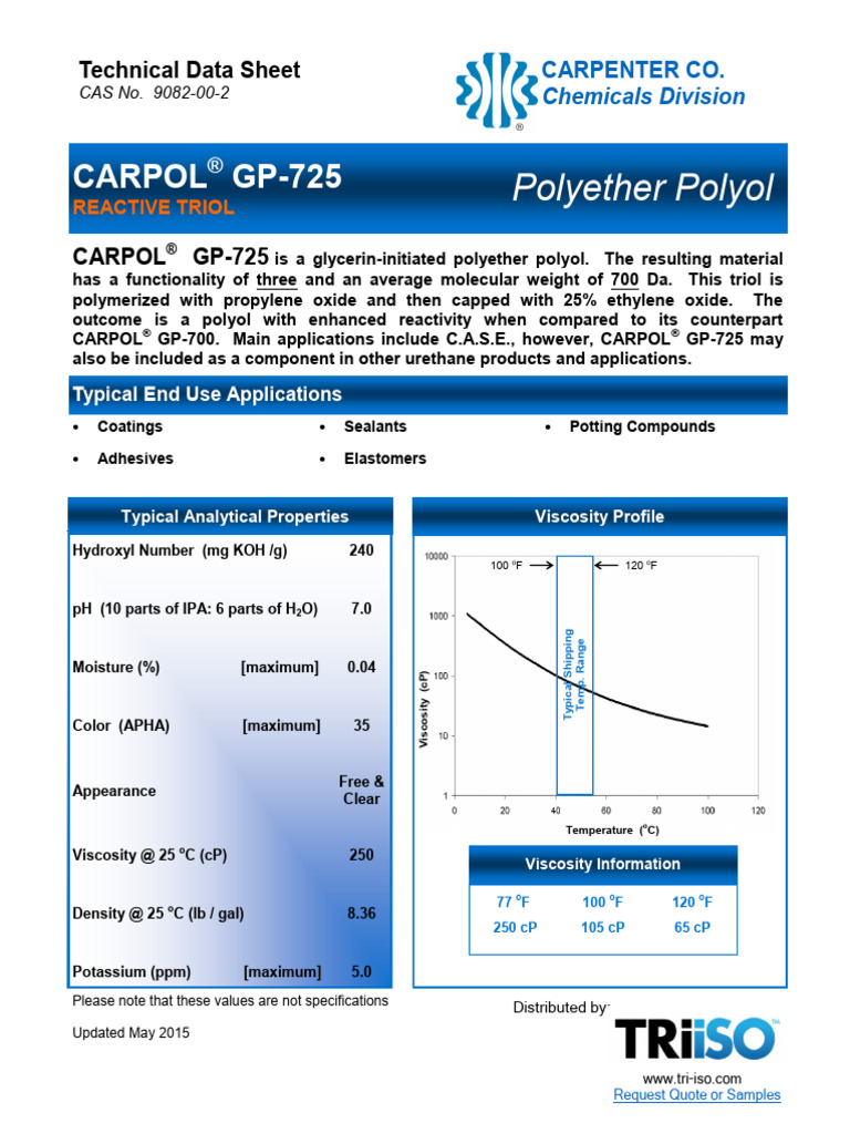 CARPOL® GP-725 Technical Data Sheet | PDF | Polyurethane | Chemical ...