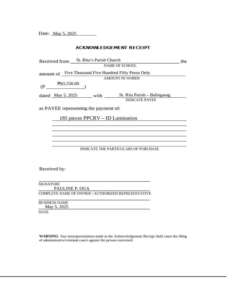Acknowledgment Receipt Pdf