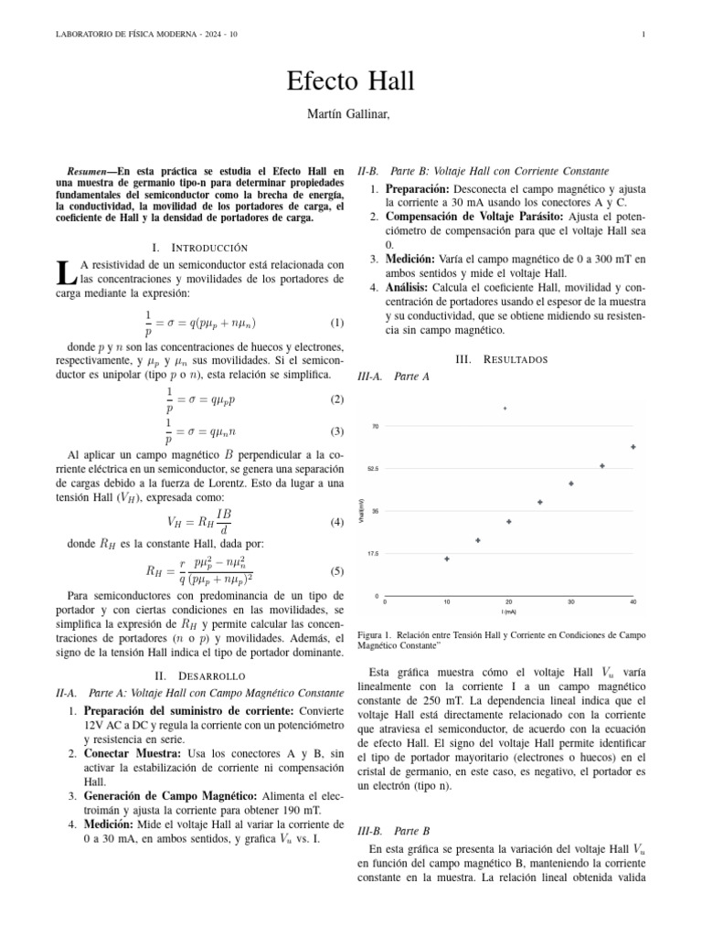 Efecto Hall | PDF | Corriente eléctrica | Semiconductores