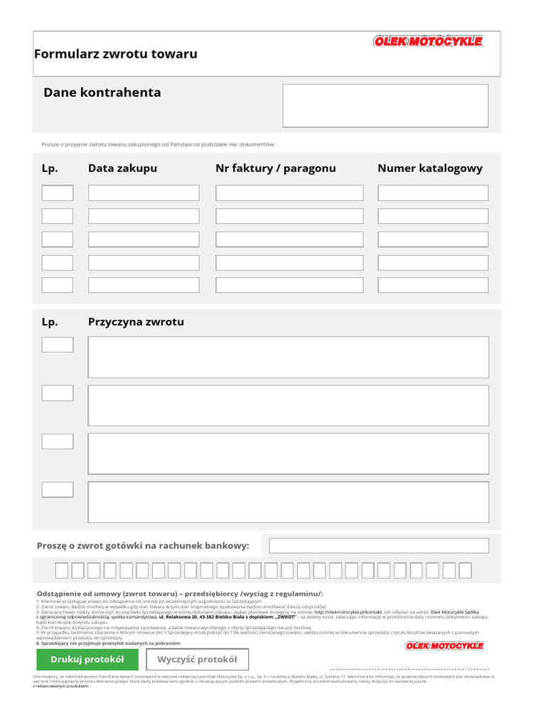 Formularz Zwrot Towaru | PDF