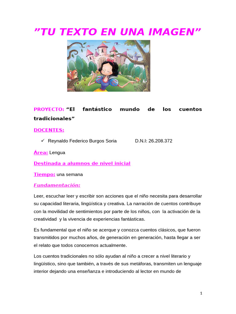 "Tu Texto en Una Imagen": "El Fantástico Mundo de Los Cuentos Tradicionales" | PDF