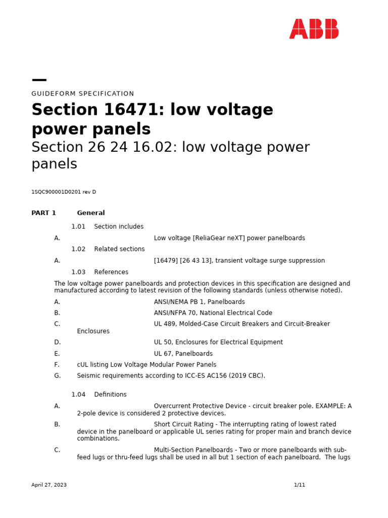 ReliaGear neXT Power Panel Specifications | PDF | Electricity ...