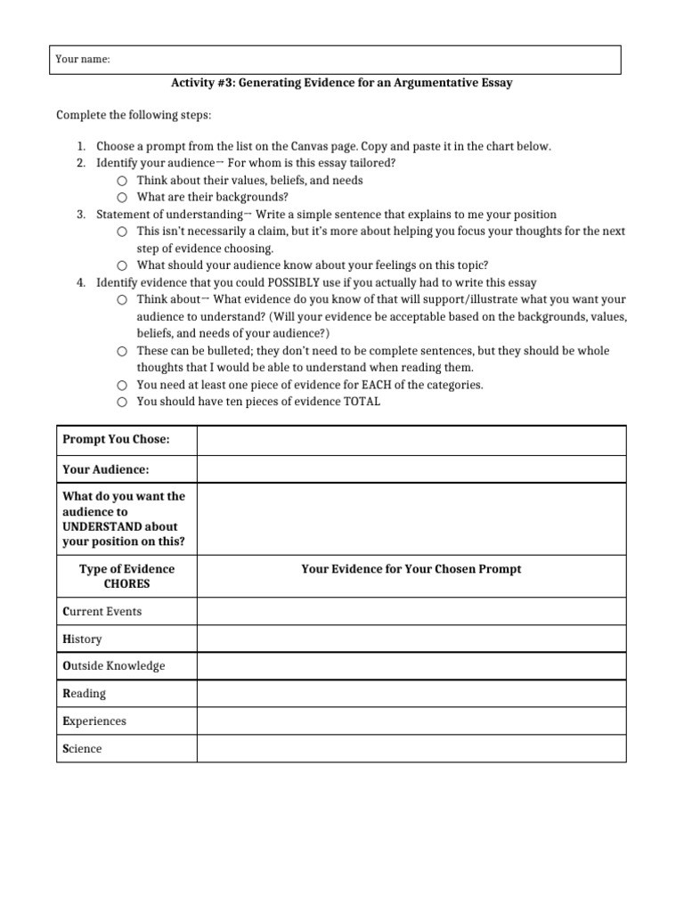 Generating Evidence For An Argumentative Essay | PDF