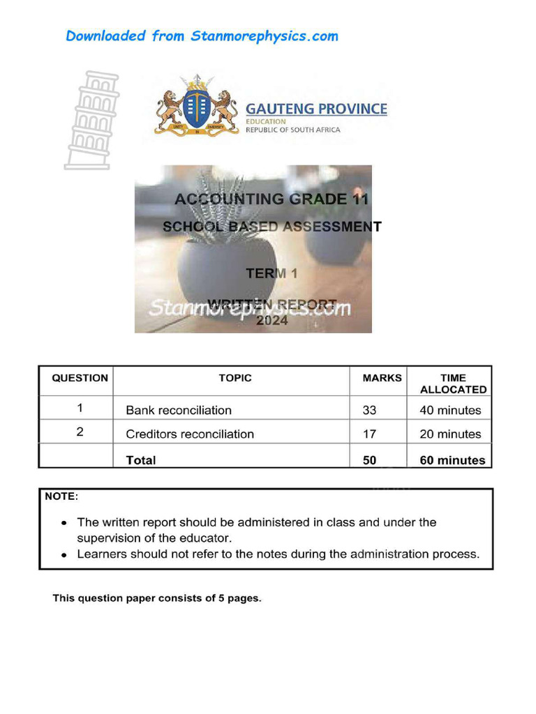 GP Accounting Grade 11 PRESENTATION Term1 2024 and Memo | PDF