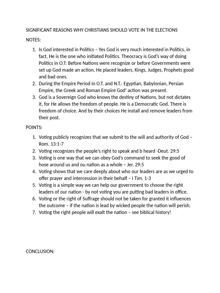 Significant Reasons Why Christians Should Vote in The Elections | PDF