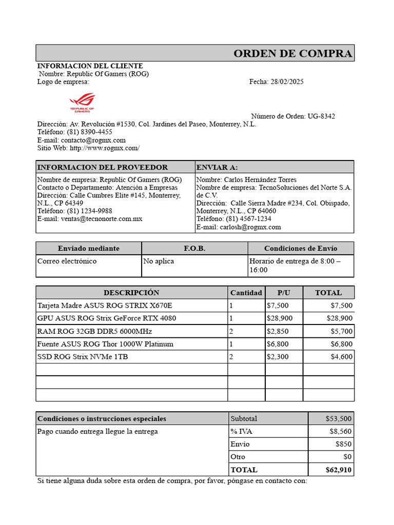Orden de Compra Ejemplo | PDF | Informática | Hardware de la computadora