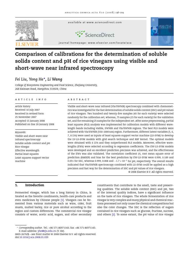 Comparison of Calibrations For The Determination of Soluble | PDF | Vinegar | Spectroscopy