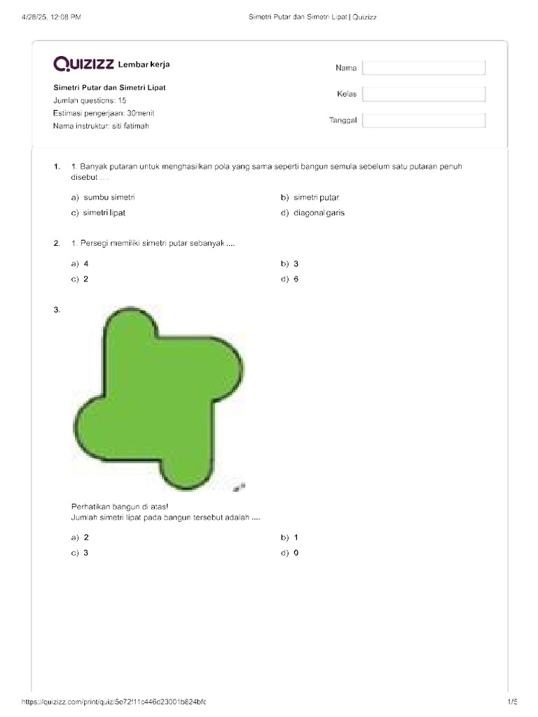 Simetri Putar Dan Simetri Lipat - Quizizz | PDF