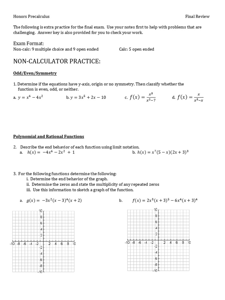 Precalculus Final Exam Review Guide | PDF | Polynomial | Trigonometric ...