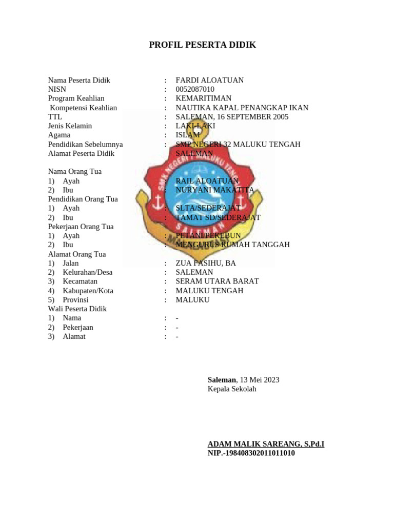 Profil Peserta Didik | PDF