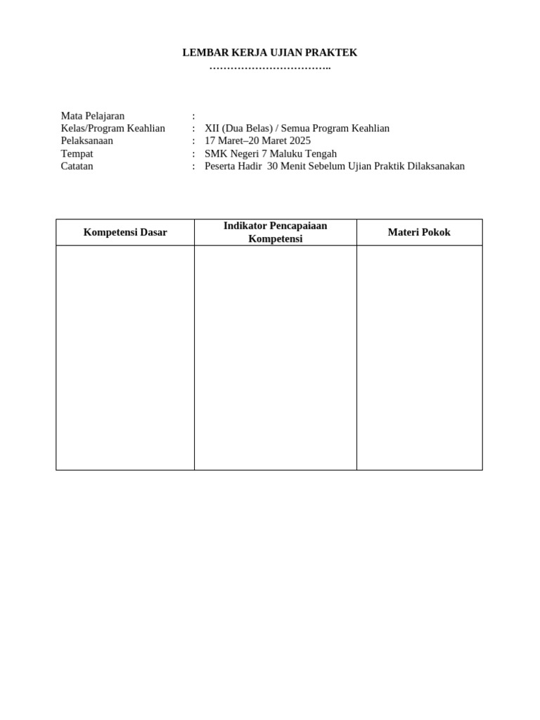 Format Penilaian Ujian Praktek | PDF