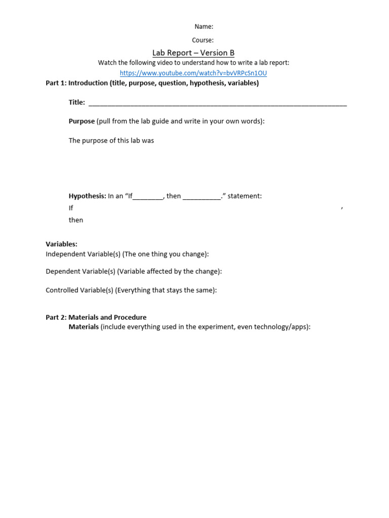 Lab Report - Version B (Fillable) | PDF