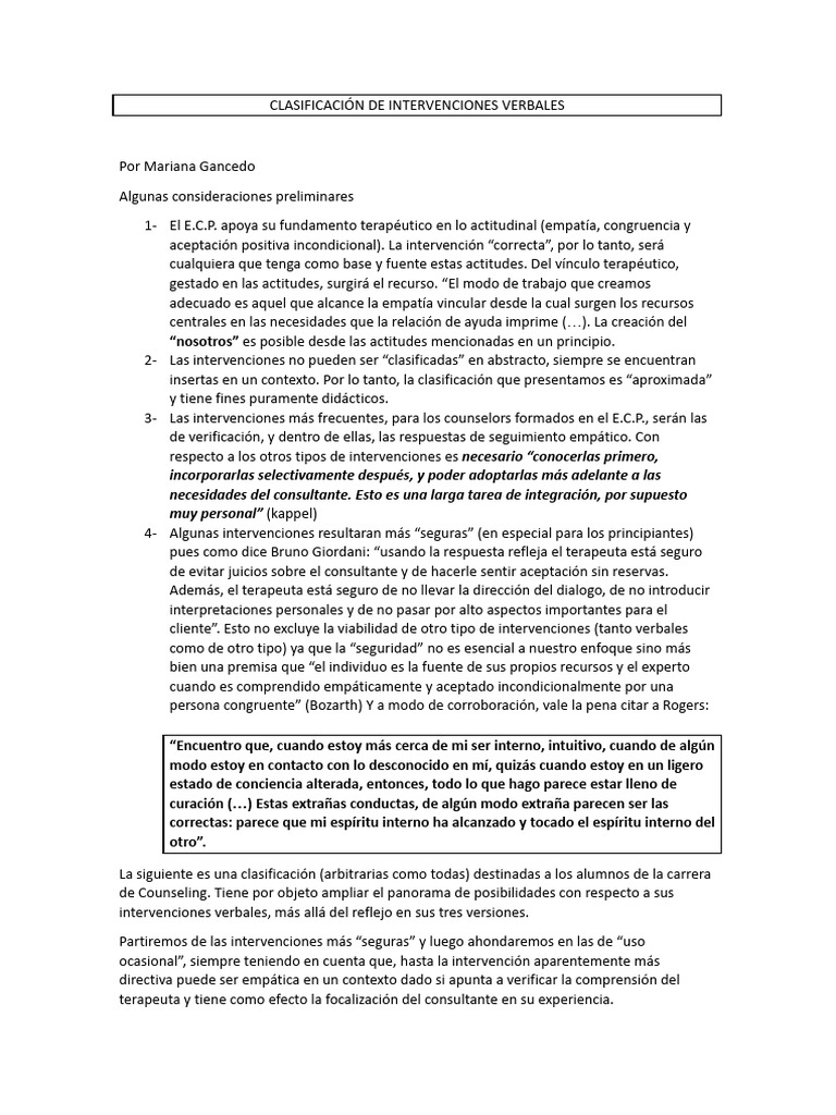 Intervenciones Verbales en Counseling | PDF