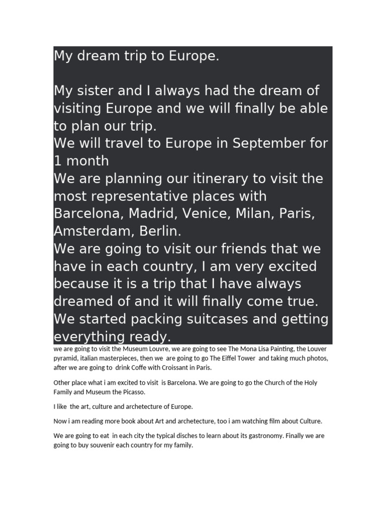 Planning My Dream Europe Trip | PDF