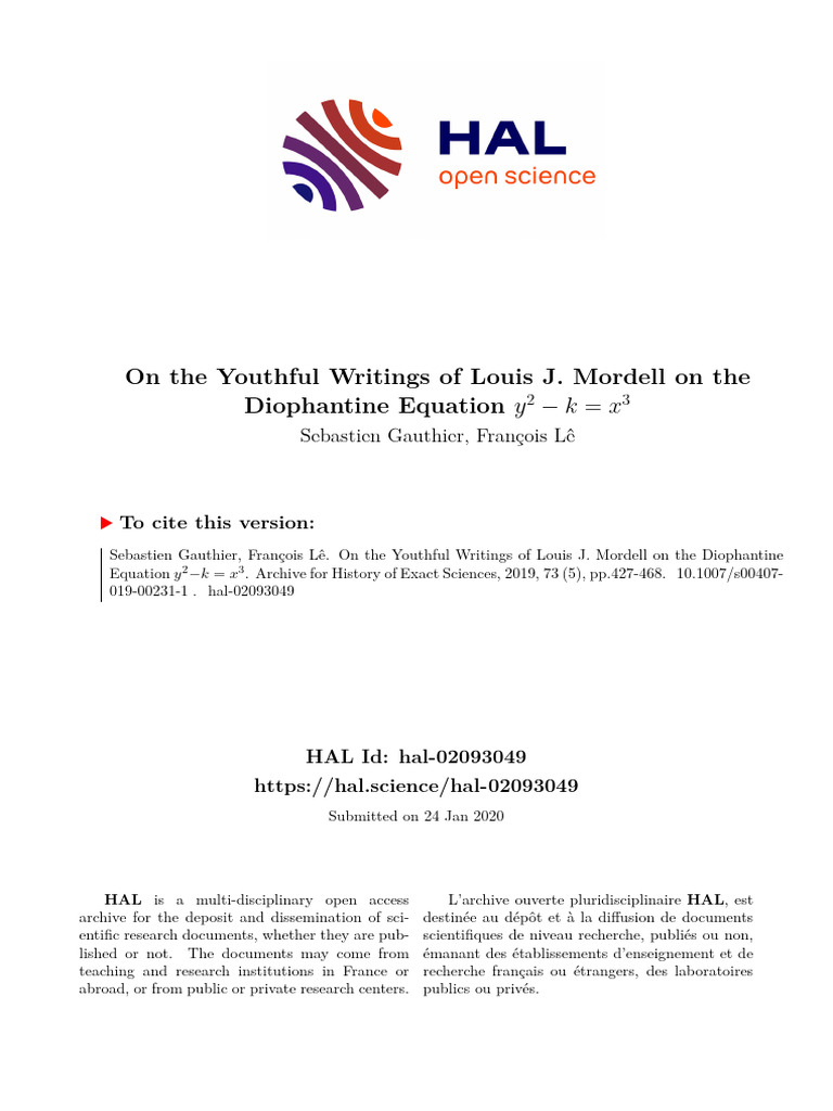 Mordell 和他的那本书 | PDF | Number Theory | Equations