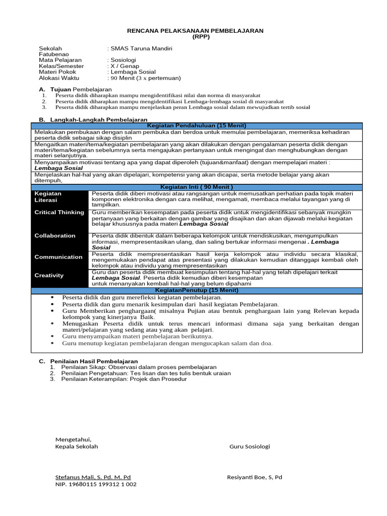 RPP Merdeka Belajar Sem 1 | PDF
