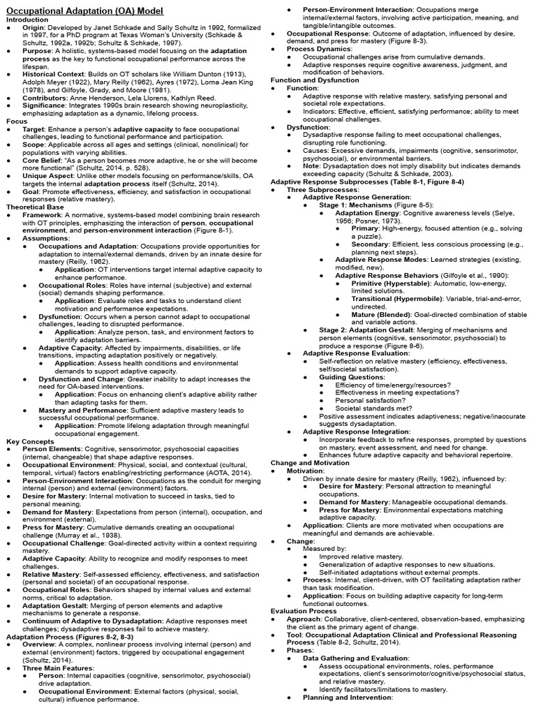 Occupational Adaptation (OA) Model | PDF | Motivational | Motivation