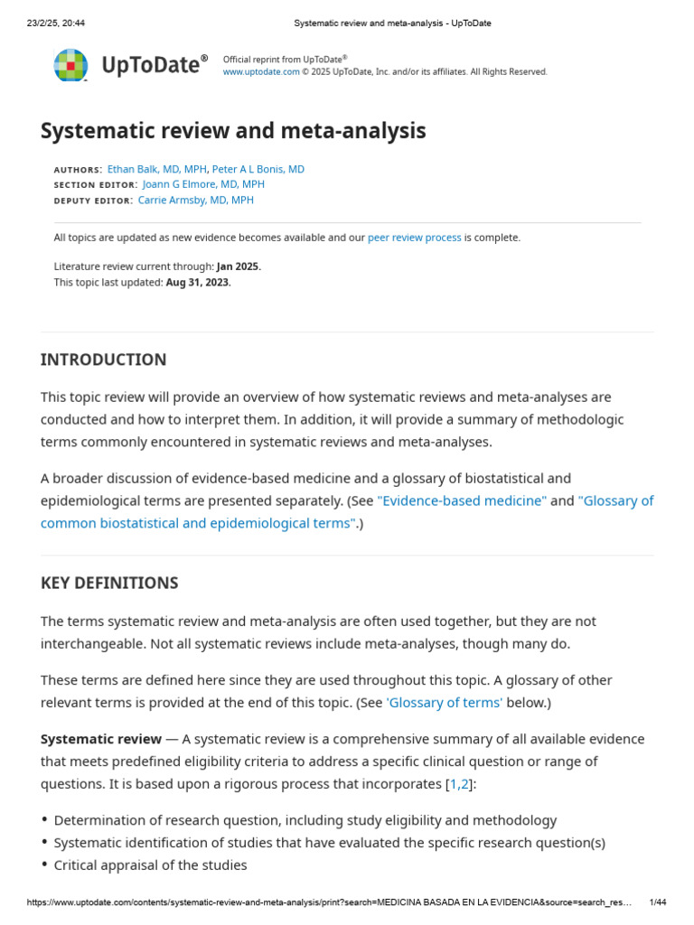 Systematic Review and Meta-Analysis - UpToDate | PDF | Systematic ...