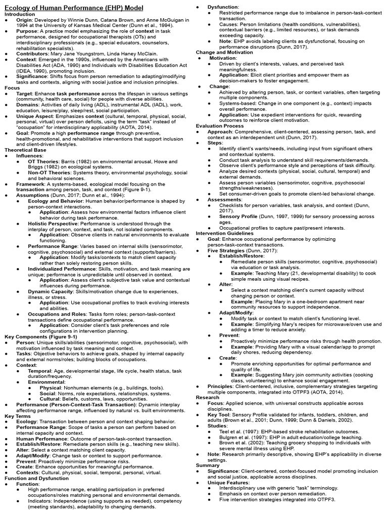 Ecology of Human Performance (EHP) Model | PDF | Occupational Therapy ...