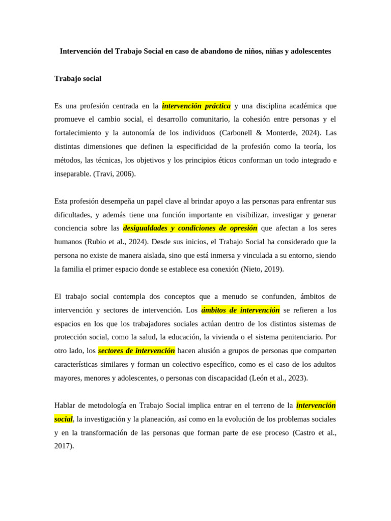 Intervención Del Trabajo Social en Caso de Abandono de Niños | PDF | Trabajo Social | Abuso infantil