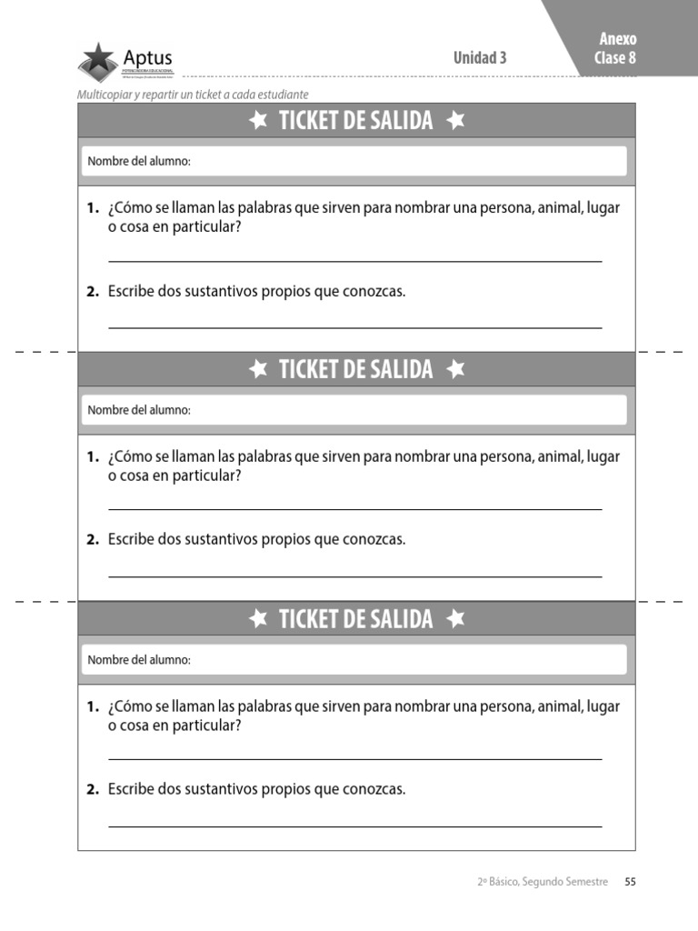 Ticket de Salida 2º - Clase 8 | PDF