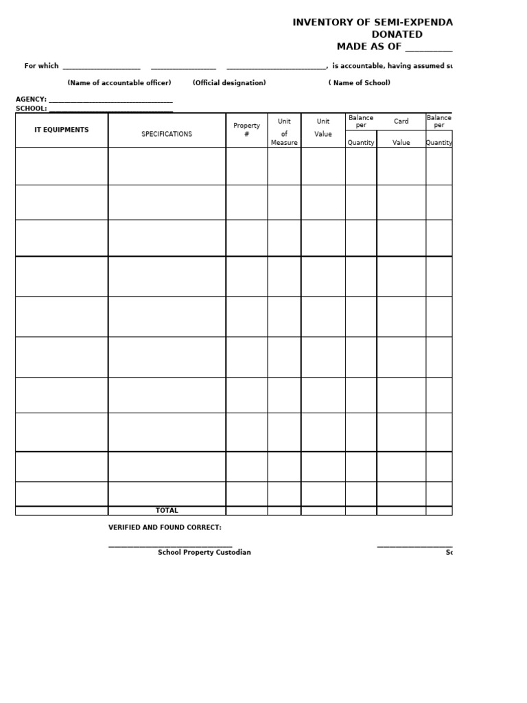 Inventory of Semi-Expendable Equipments Donated MADE AS OF | PDF