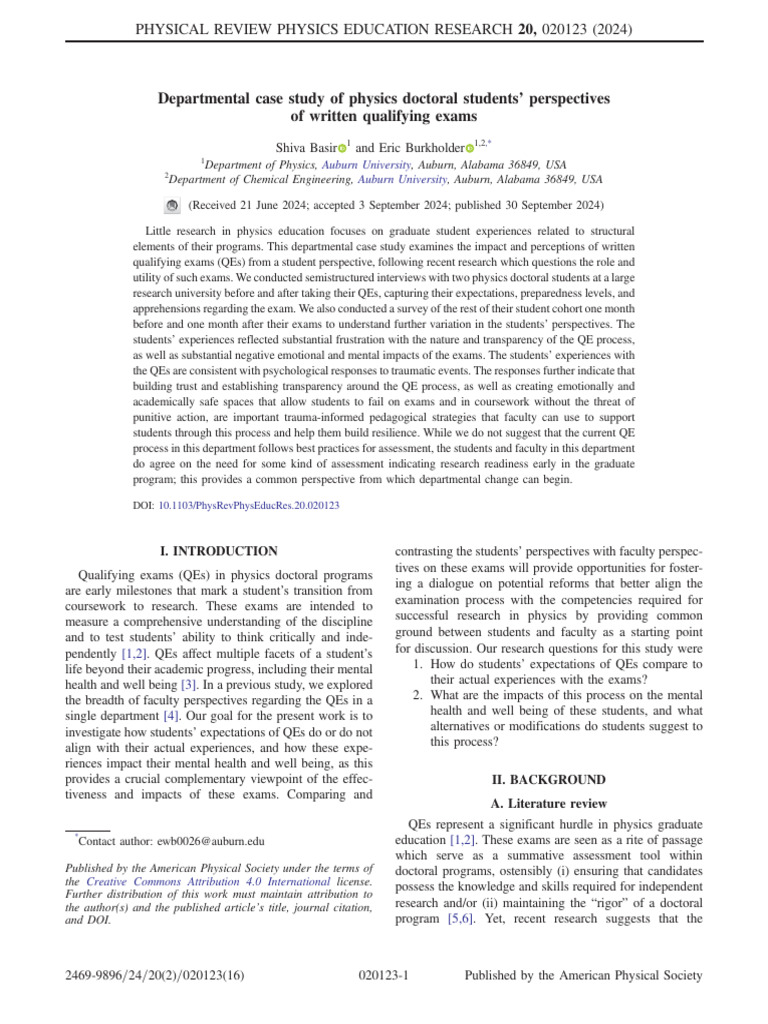 PhysRevPhysEducRes 20 020123 | PDF | Thesis | Psychological Trauma