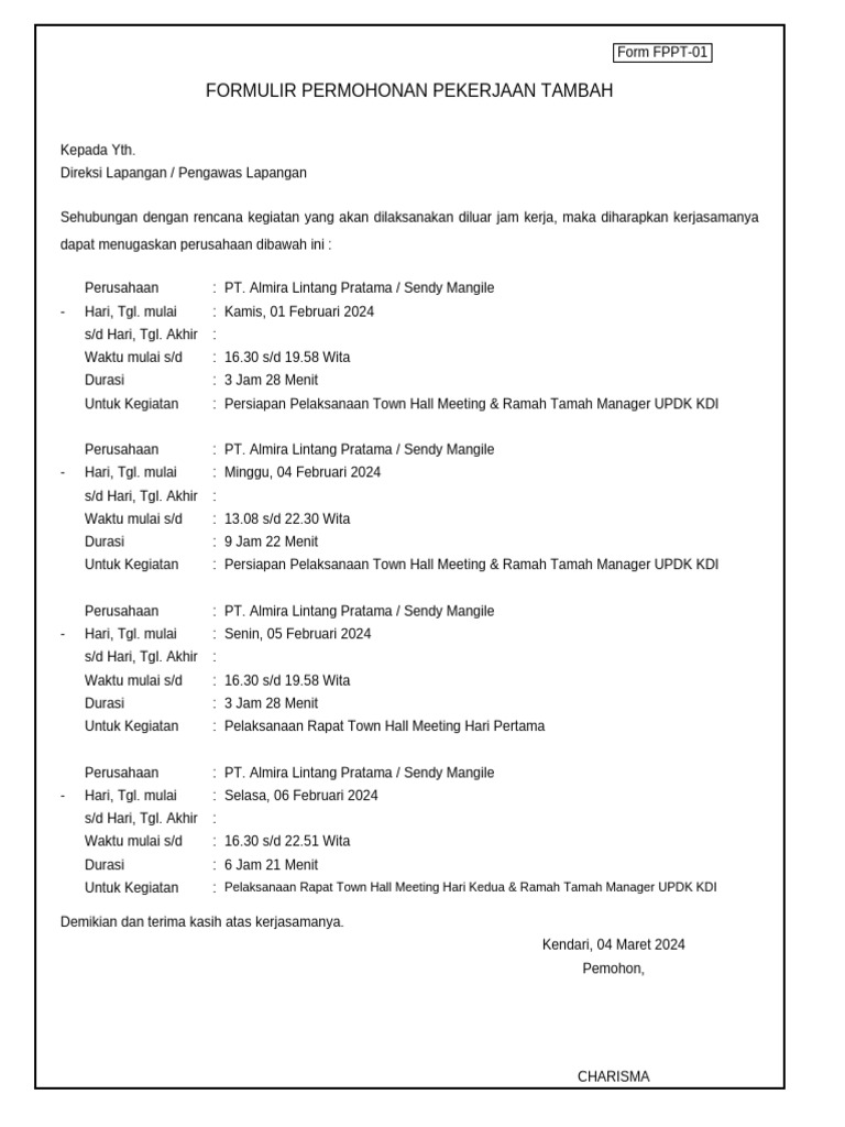 Form Lembur & SPPD & Absen November | PDF
