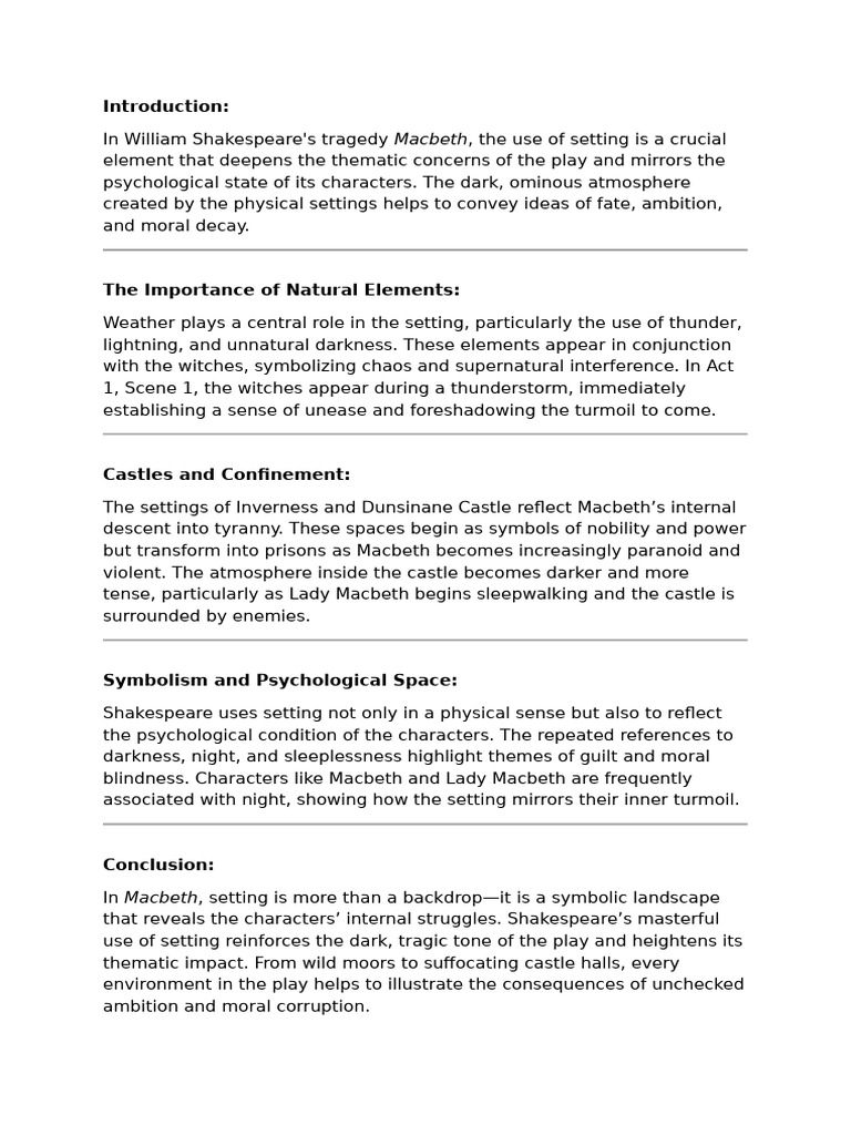 Analyzing The Role of Setting in Macbeth | PDF