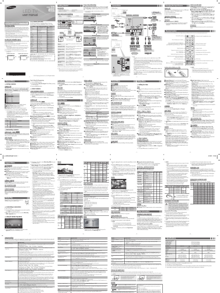 (Ue4003 ZX) BN68 04466C 01 Eng 0813 - SCMS | PDF | Hdmi | Set Top Box