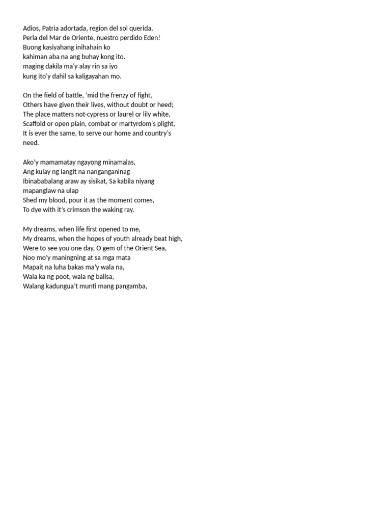 Mi Ultimo Adios RIZAL | PDF