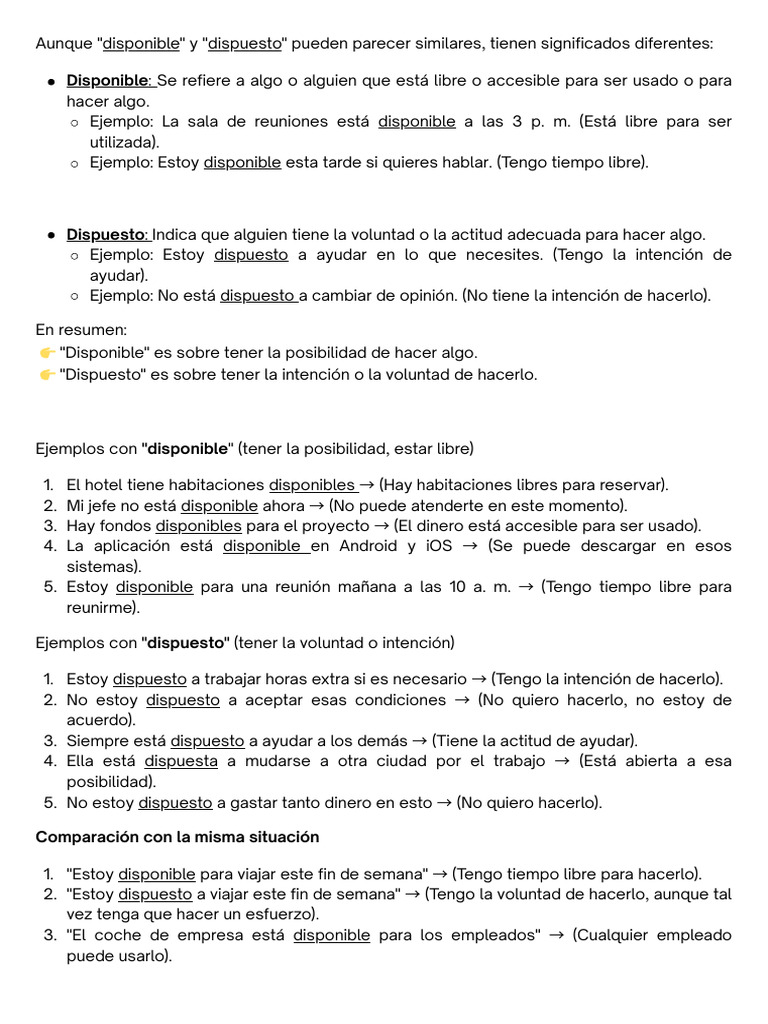 Diferencias entre "dispuesto" y "disponible" | PDF