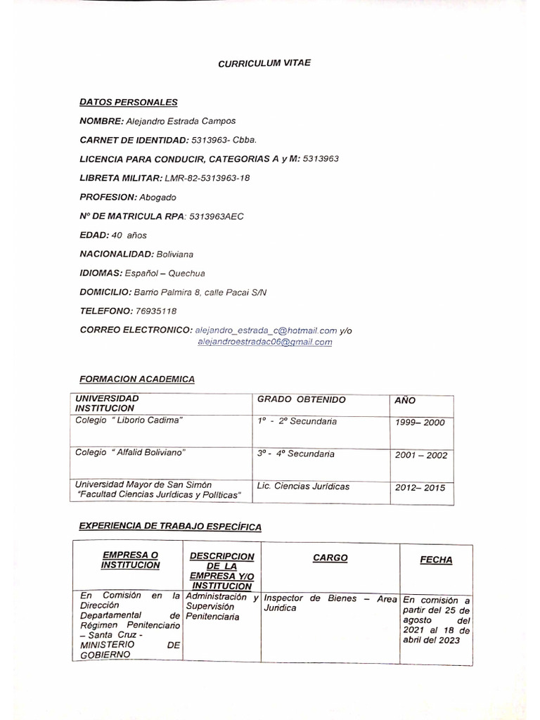 Hoja de Vida Alejandro Estrada Campos | PDF