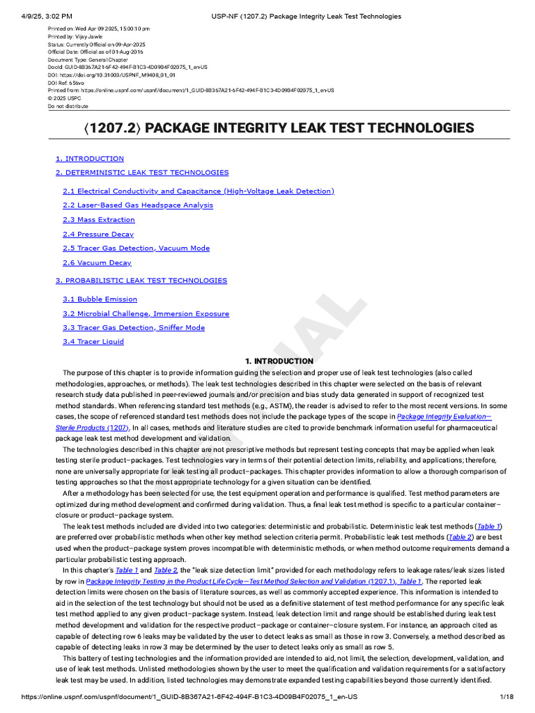 USP-NF 〈1207.2〉 Monograph | PDF | Leak | Infrared
