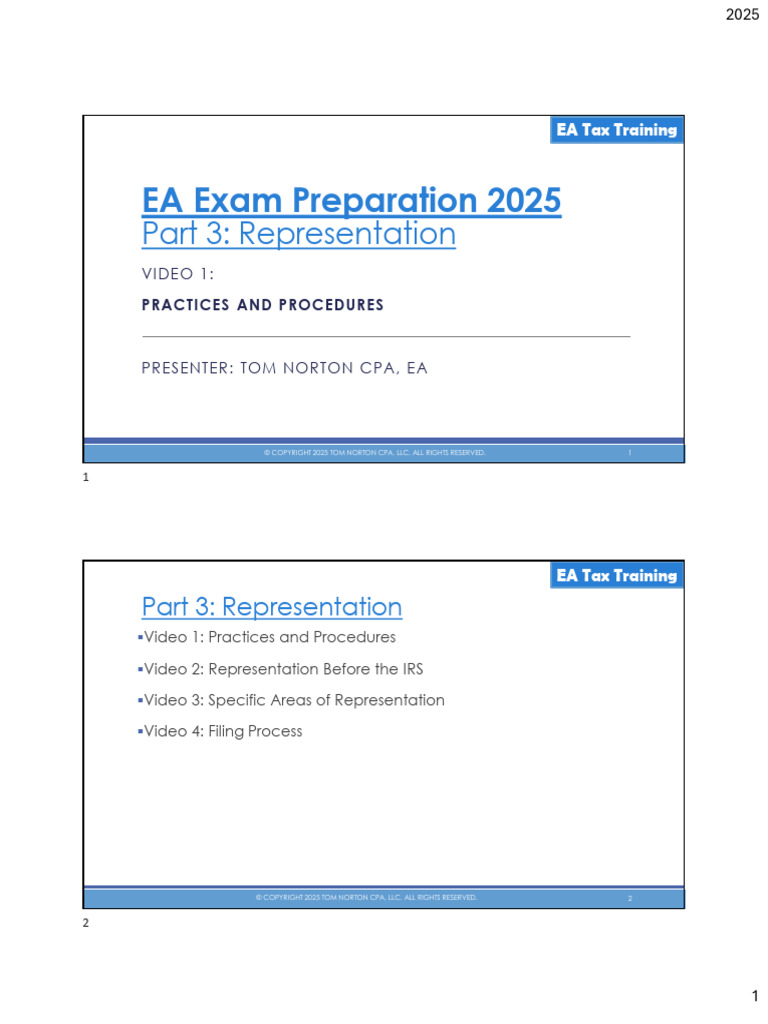 EA Exam Part 3: Representation Training | PDF | Internal Revenue ...