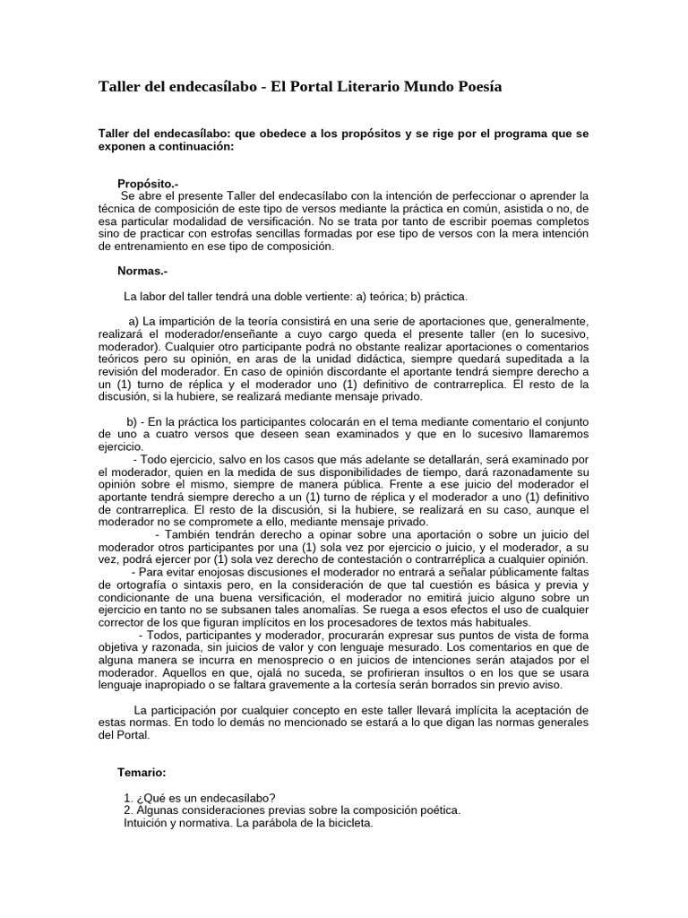 Taller Del Endecasílabo | PDF | Ritmo | Metro (poesía)
