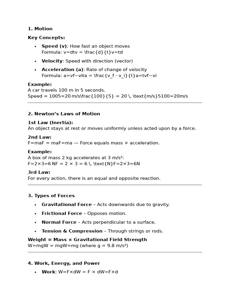 CSEC Physics Notes – Motion Forces and Energy | PDF