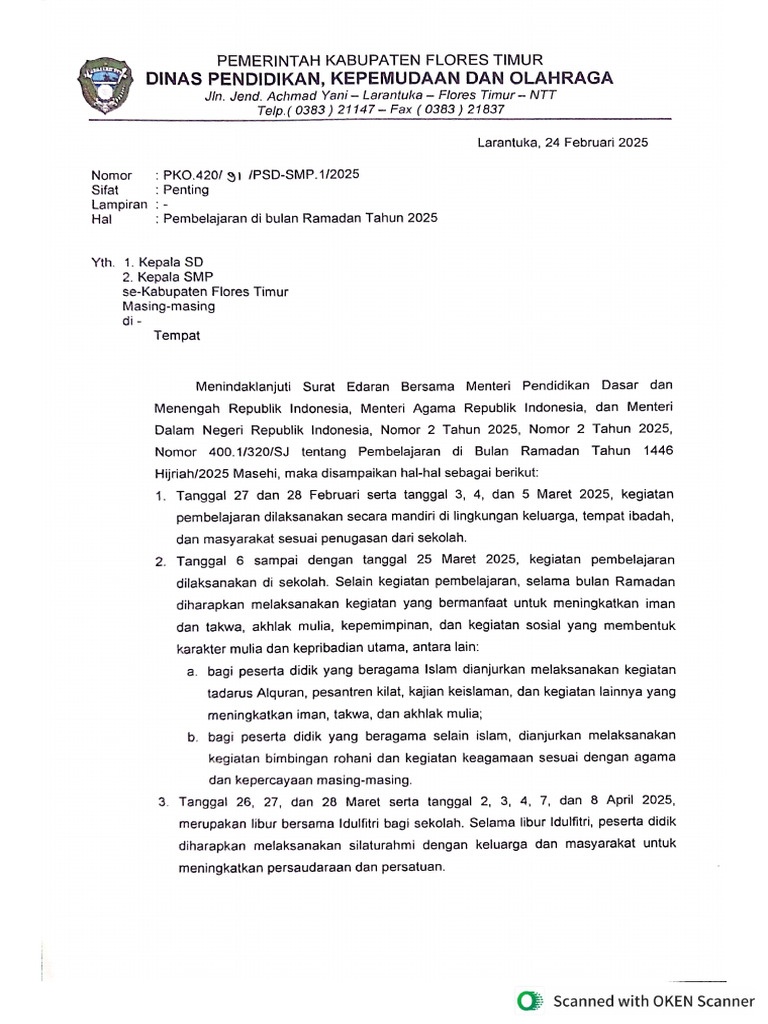 Surat Pembelajaran Di Bulan Ramadan | PDF