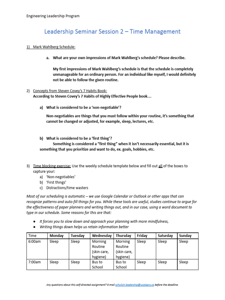 Time Management Worksheet.docx | PDF | Homework | Time Management