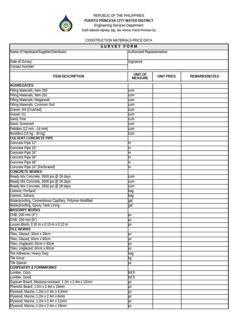 Survey Form | PDF | Paint | Concrete