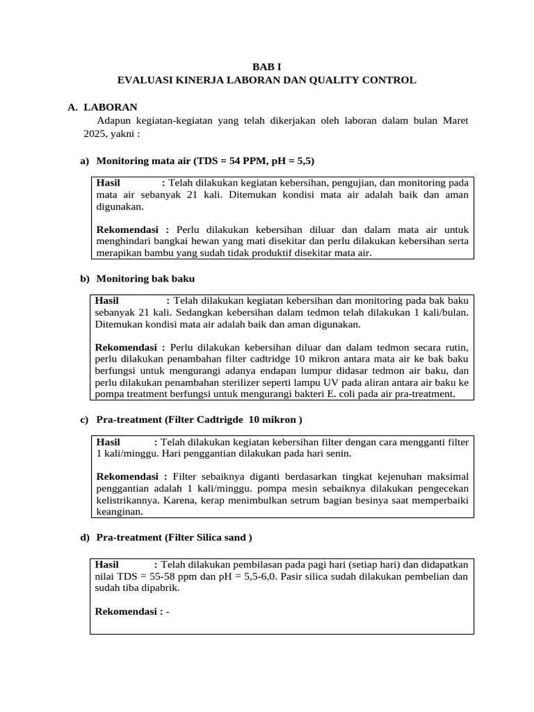 Laporan Lab & QC Maret 2025 | PDF