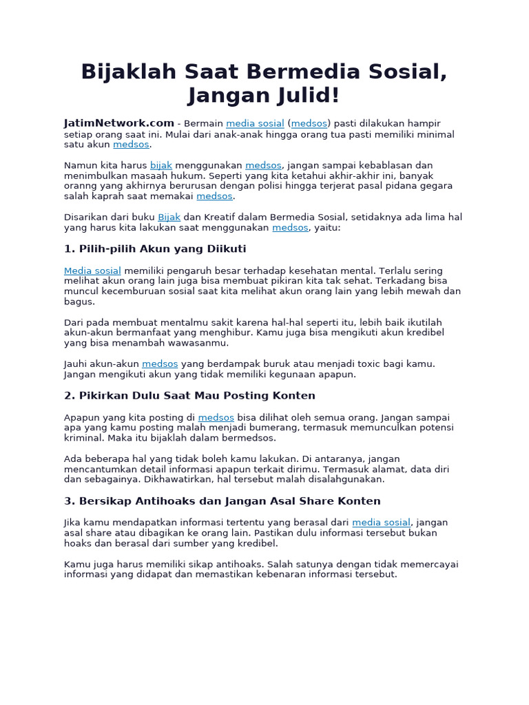 Bijak Dalam Bermedia Sosial (POSTER) | PDF