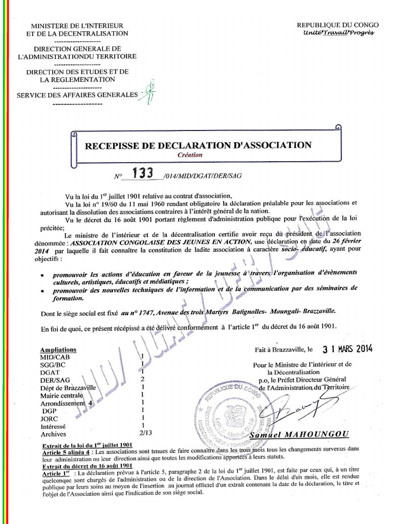 Recepisse de Declaration Association Acja | PDF