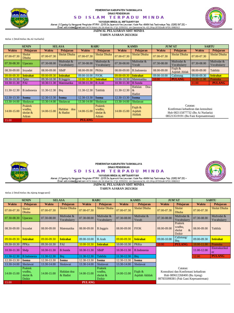 Jadwal Pelajaran Tahun 2023 2024 | PDF